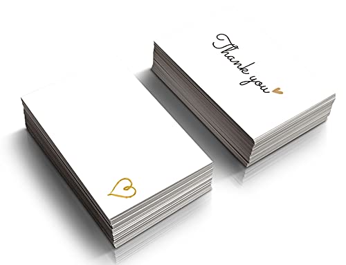 RXBC2011 100 Little Thank You Cards Gold Heart Design Bulk Thank you Notes for All Occasions 3.5 x 2 Inch