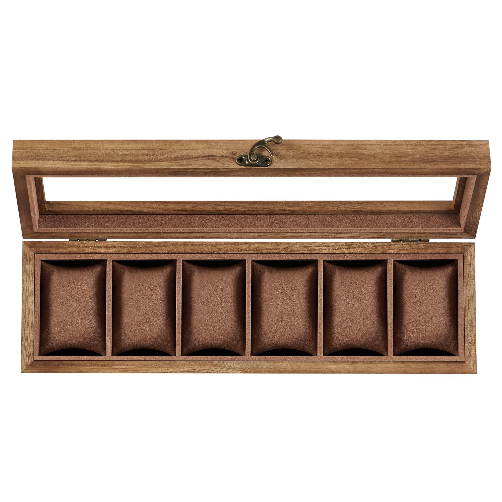 SONGMICS Watch Box, 6-Slot Watch Case, Solid Wood Watch Box Organizer with Glass Lid, Rustic Walnut UJOW006K01