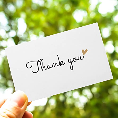 RXBC2011 100 Little Thank You Cards Gold Heart Design Bulk Thank you Notes for All Occasions 3.5 x 2 Inch