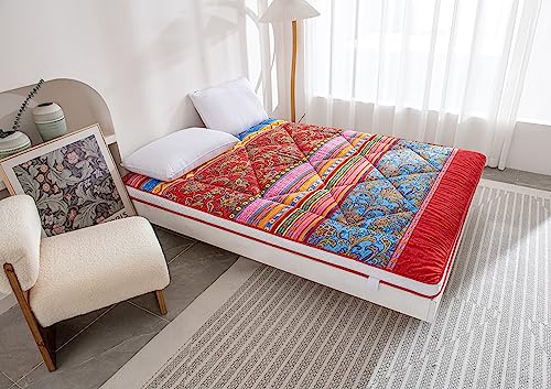 Heimorn Japanese Floor Mattress Futon Mattress, Thicken Sleeping Mattress Foldable & Portable Roll up Camping Mattress, Bohemia Yellow Twin