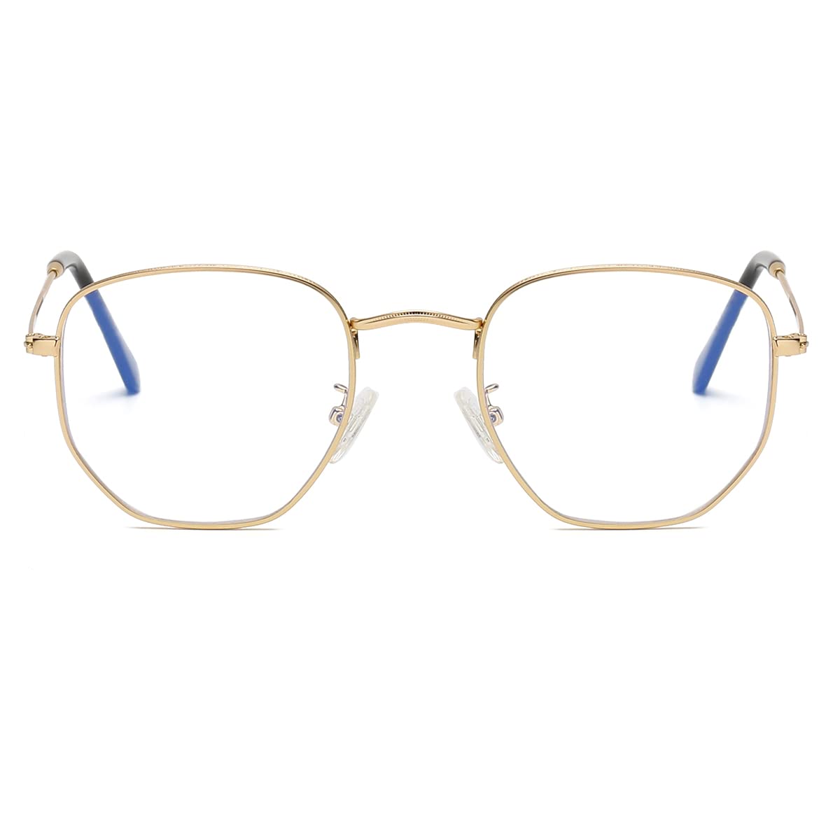 JOVAKIT Polygon Blue Light Blocking Glasses for Women Men Fashion Vintage Small Square Non-prescription Metal Eyeglasses (Gold)