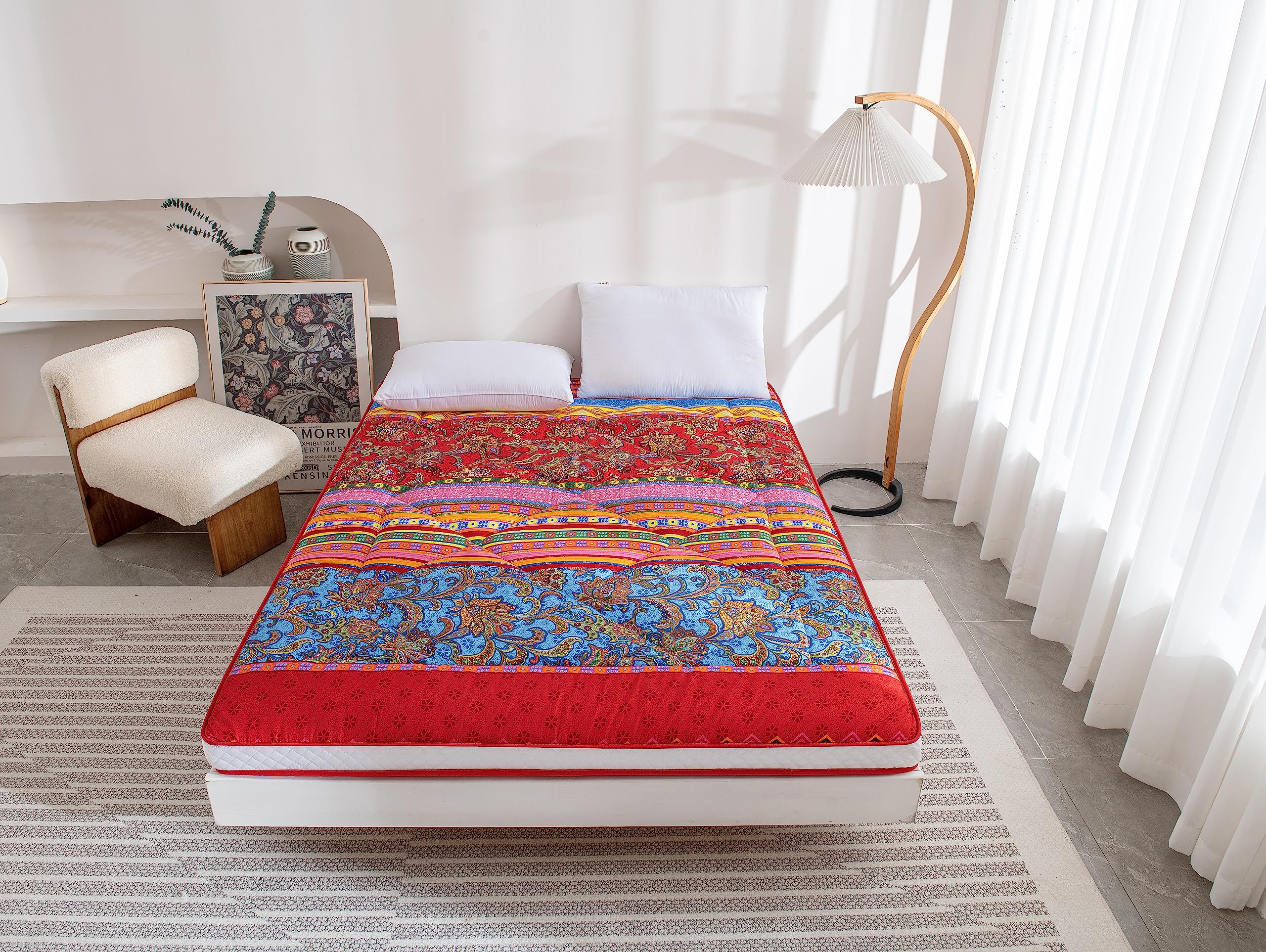 Heimorn Japanese Floor Mattress Futon Mattress, Thicken Sleeping Mattress Foldable & Portable Roll up Camping Mattress, Bohemia Yellow Twin