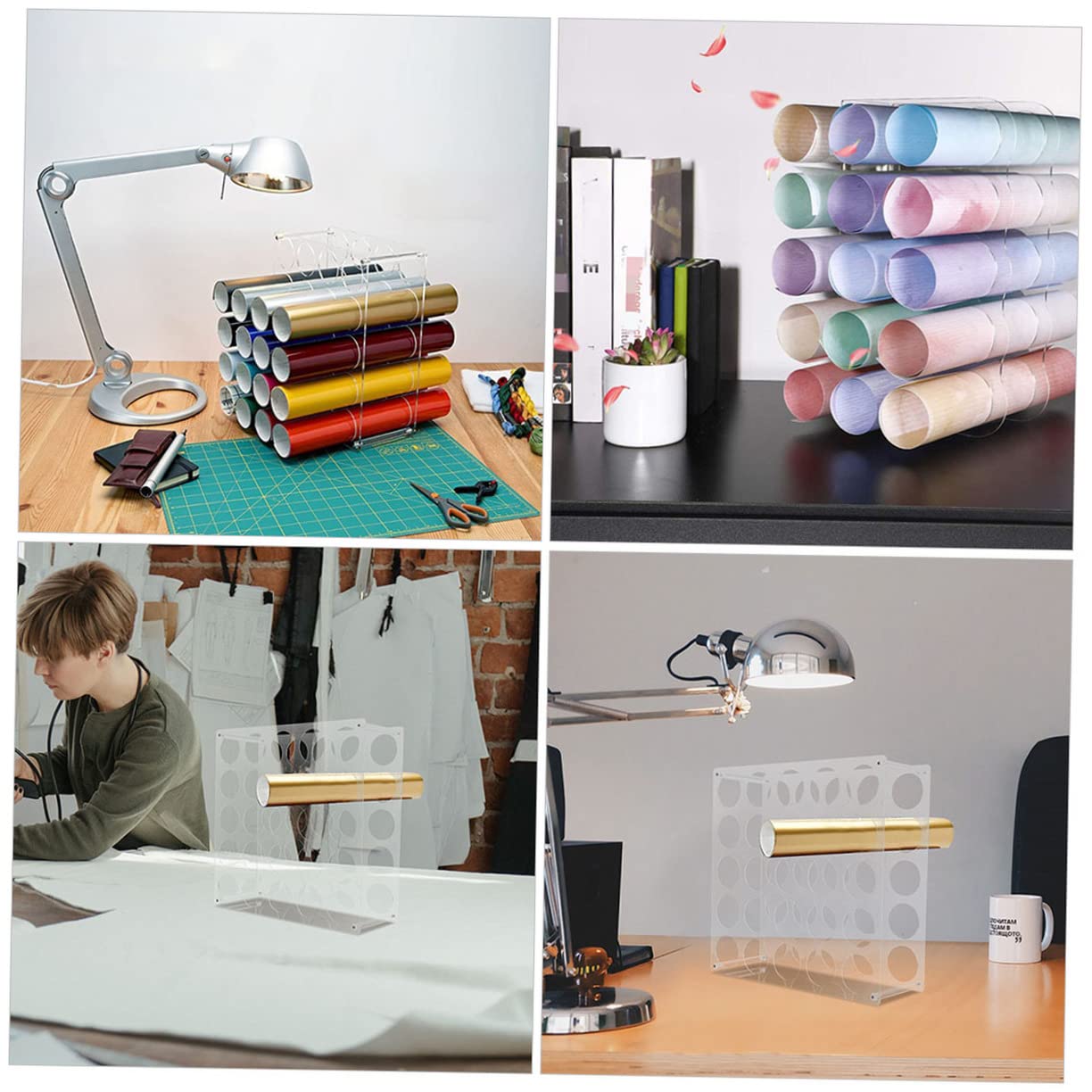 Didiseaon Easy Install Vinyl Roll Storage Rack 25 Holes Acrylic Vinyl Organizer for Craft Vinyl Wrap Rolls Holder