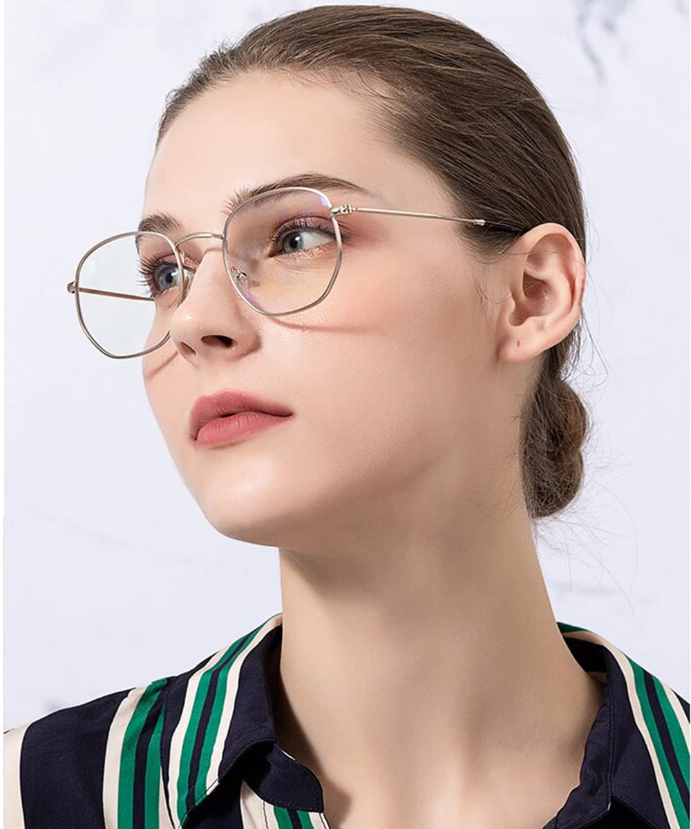 JOVAKIT Polygon Blue Light Blocking Glasses for Women Men Fashion Vintage Small Square Non-prescription Metal Eyeglasses (Gold)