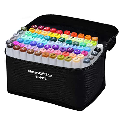 MemOffice 80 Colors Dual Tips Alcohol Markers, Art Markers Set for Kids Adults, Alcohol Based Markers with Carrying Case for Anime Design, Painting, Great Gift Idea