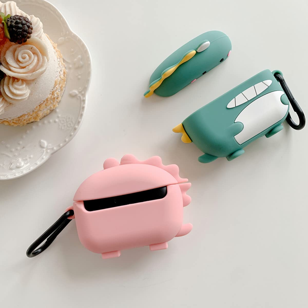 AOLABOKY for Beats Studio Buds+ (2023 Released),3D Cute Cartoons Anime Full Body Earphone Protective Cover with Keychain for Beats Studio Buds Plus (Green Dinosaur)