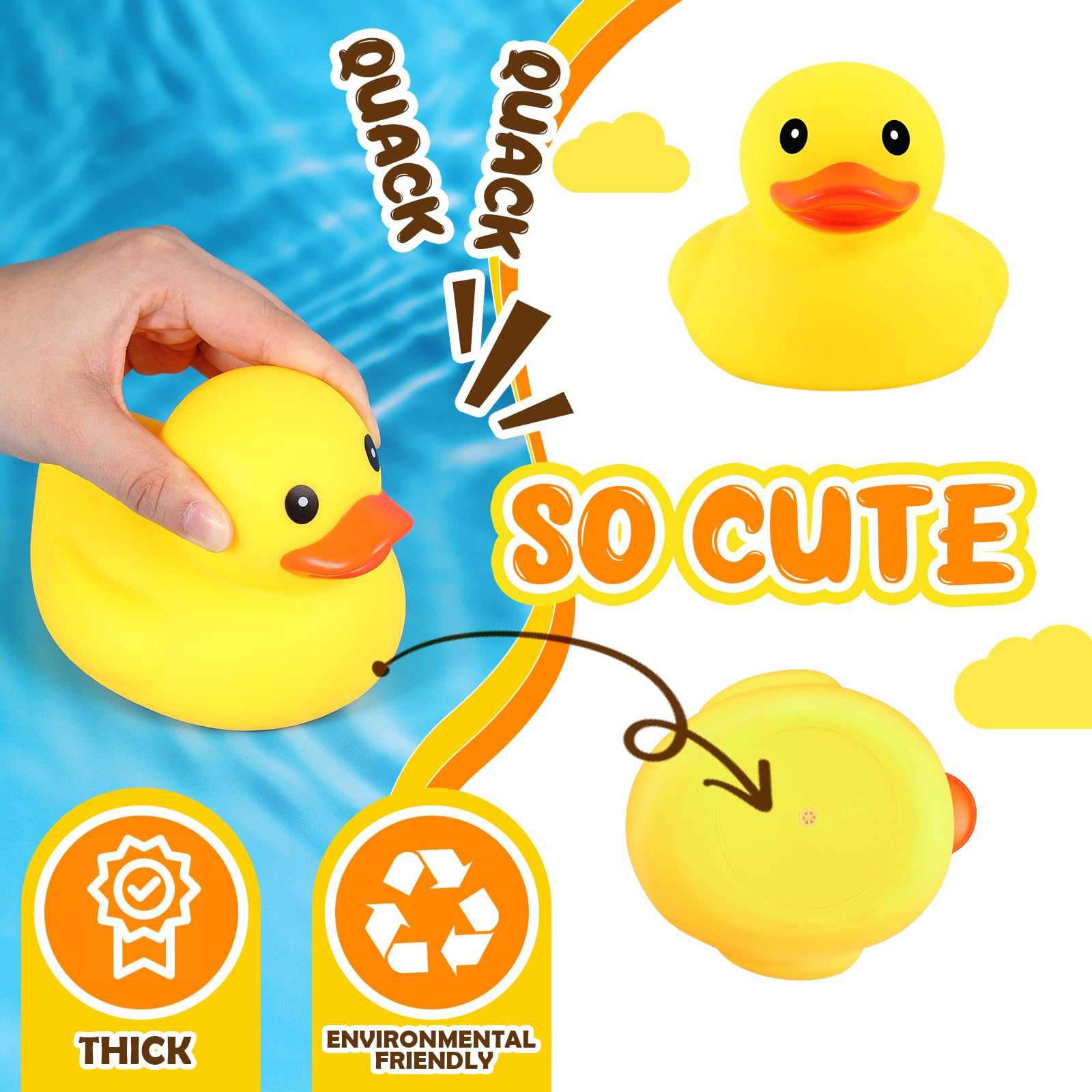 Deekin 40 Pcs 5 Inches Large Yellow Rubber Ducks Bulk Large Duck Bath Toy Squeak Rubber Duckie Bathtub Floating Bath Duck for Birthday Party Decoration Gift Swimming Pool