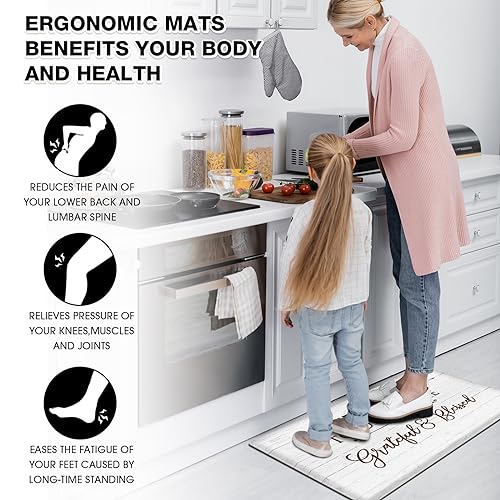 FYATHM Kitchen Mats Anti Fatigue Kitchen Floor Mat Cushioned Kitchen Rug Farmhouse Memory Foam Kitchen Mat Waterproof Grateful Home Kitchen Matt for Standing 17.3 x 29 x 0.47 inch