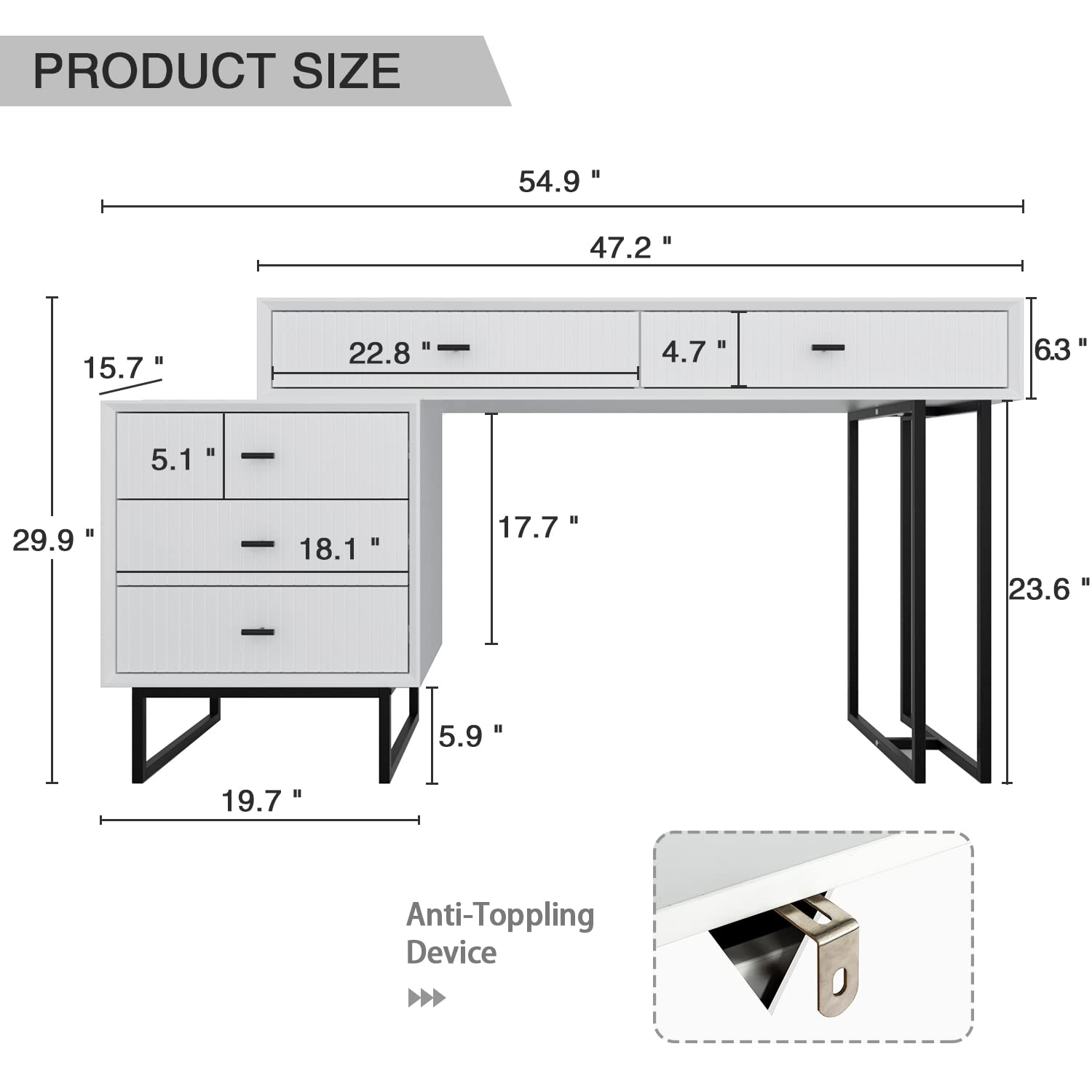 Anbuy Makeup Vanity Desk Set with Drawers, Large Modern Makeup Dressing Table Bedroom Vanity Sets Storage Dresser Furniture Set