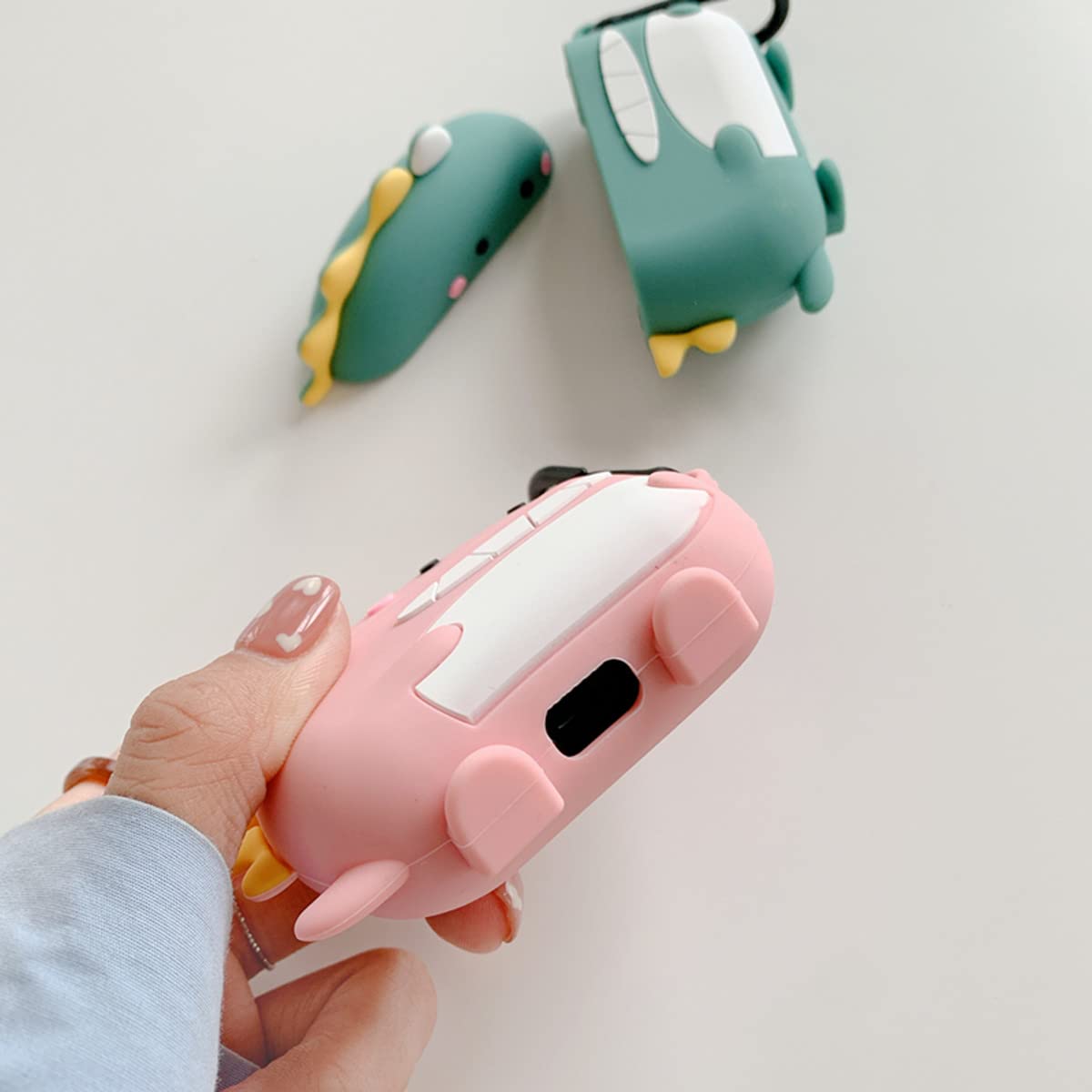 AOLABOKY for Beats Studio Buds+ (2023 Released),3D Cute Cartoons Anime Full Body Earphone Protective Cover with Keychain for Beats Studio Buds Plus (Green Dinosaur)