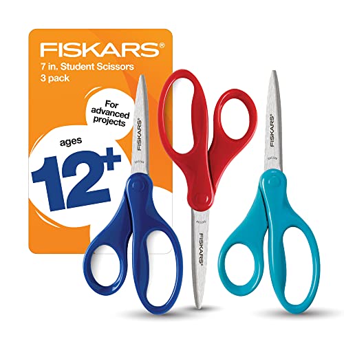 Fiskars Student Scissors, Scissors for School, 7 Inch, 3 Pack