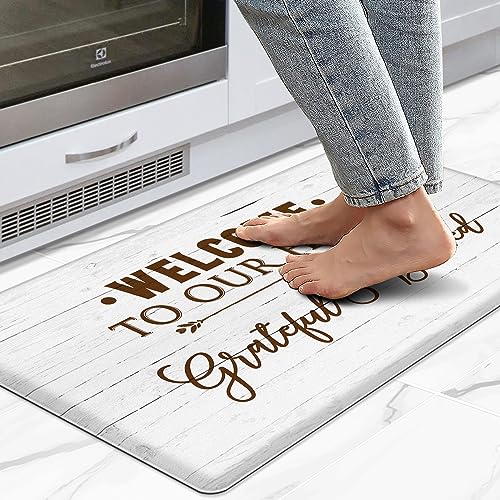 FYATHM Kitchen Mats Anti Fatigue Kitchen Floor Mat Cushioned Kitchen Rug Farmhouse Memory Foam Kitchen Mat Waterproof Grateful Home Kitchen Matt for Standing 17.3 x 29 x 0.47 inch
