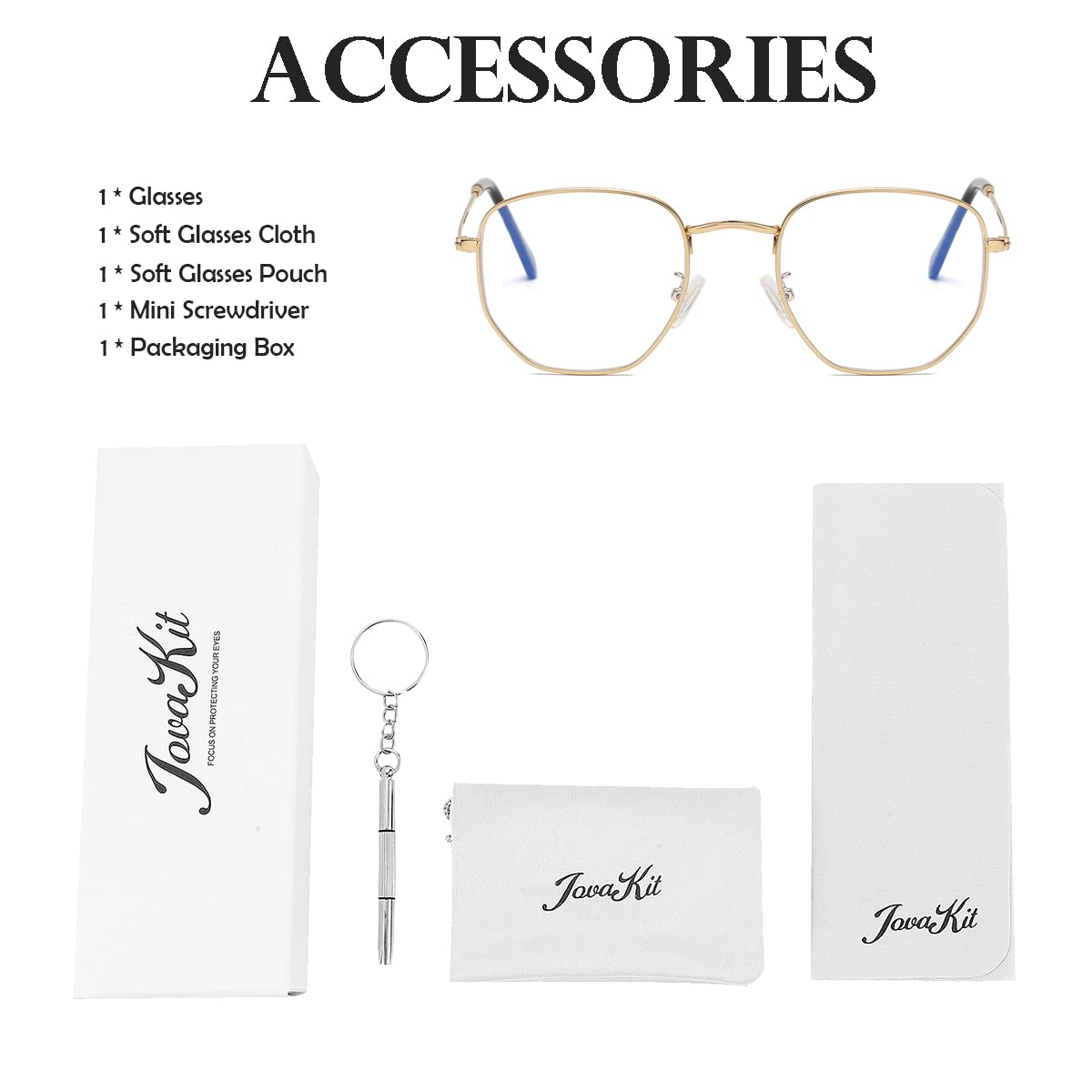 JOVAKIT Polygon Blue Light Blocking Glasses for Women Men Fashion Vintage Small Square Non-prescription Metal Eyeglasses (Gold)