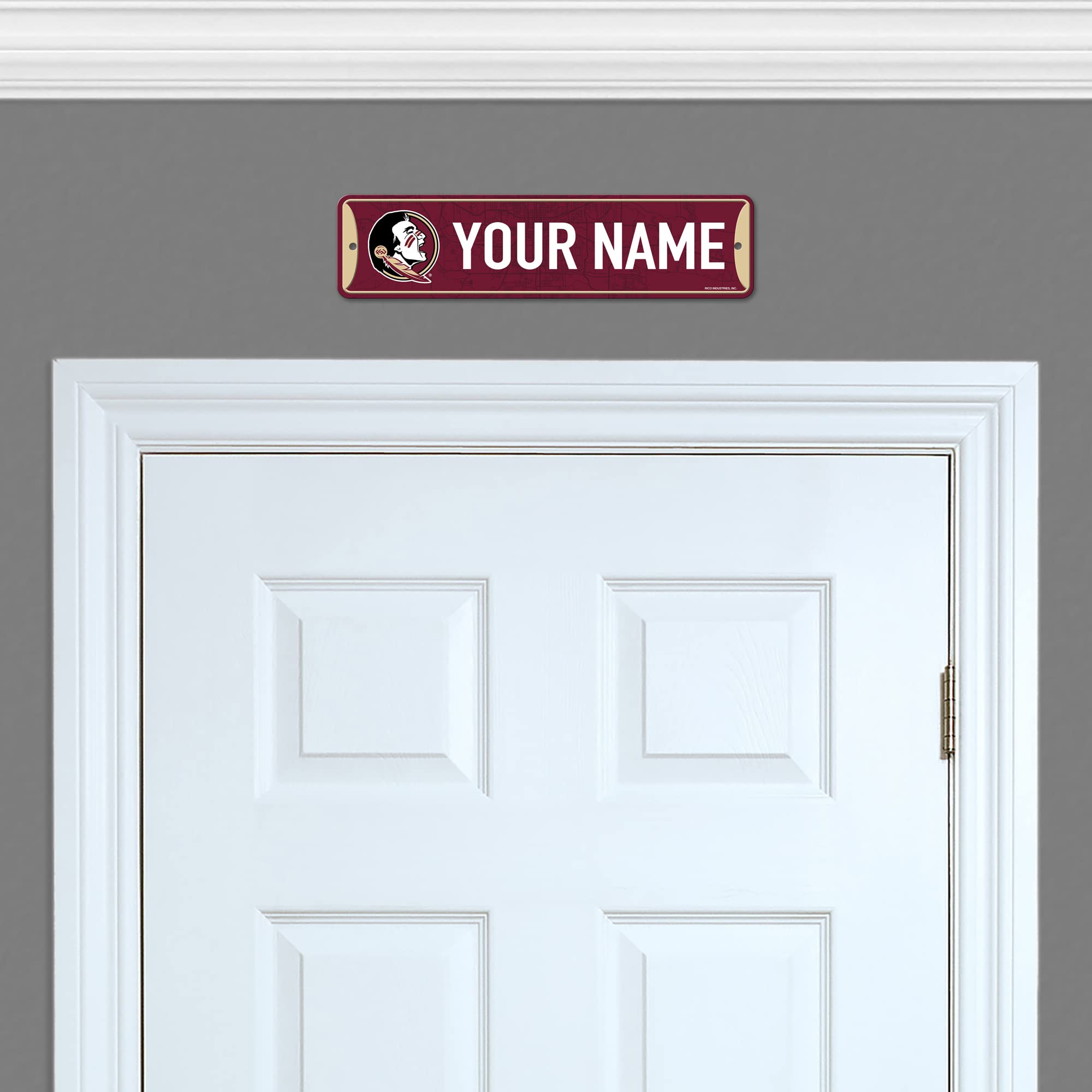 Rico Industries NCAA Florida State Seminoles Primary Personalized Metal Street Sign 4" x 15" Home Décor - Bedroom - Office - Man Cave