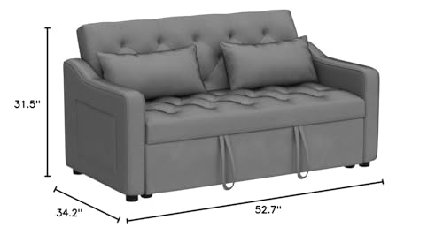 KINFFICT Velvet Sofa Bed, Convertible Futon Couch Bed, Modern Loveseat with 2 Pockets, Small Love Seat for Living Room, Deep Grey