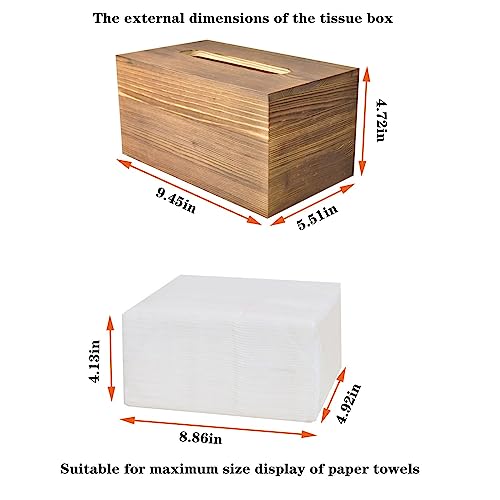 JFFCESTORE Facial Tissue Paper Box Cover Holder Durable Pine Wooden Square Tissue Box with Sliding Bottom for Bathroom, Bedroom, Dinner Table, Office (Brown Rectangular)