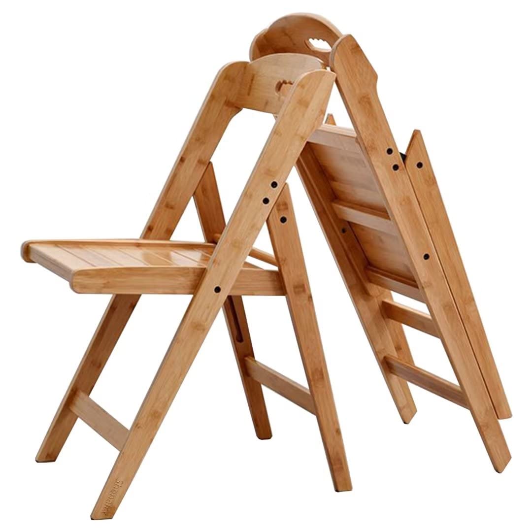 Shenairx Bamboo Folding Chairs, Fully Assembled Folding Chair, Indoor and Outdoor Wedding Chair Wooden Slatted Seat for Dining Room Kitchen Balcony Wedding Occasion Events,1ps(Natural Color)