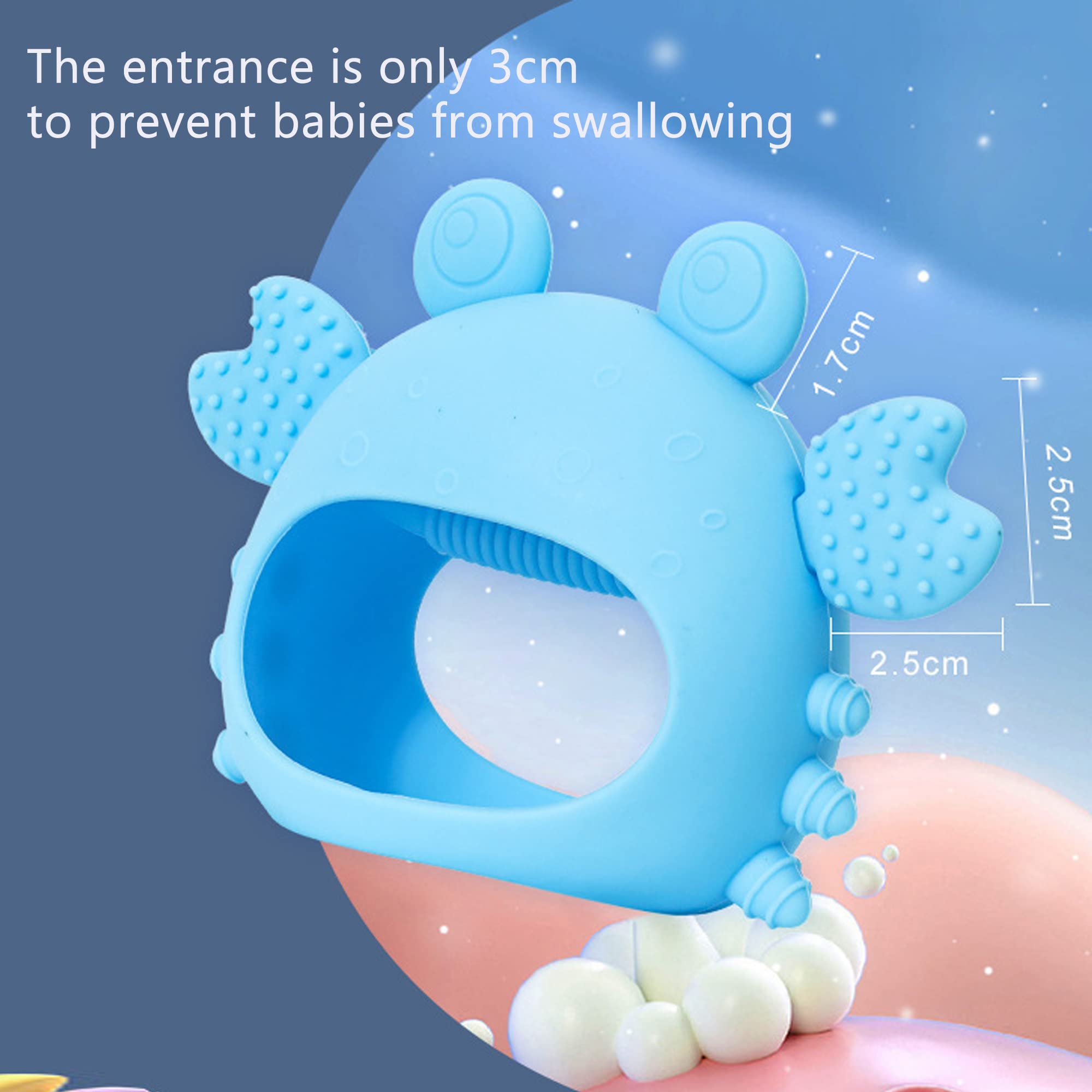Never Drop Teething Toys for Babies, Baby Mitten Silicone Teether for Soothing Teething Pain Relief, Baby Chew Toys for Sucking Needs (Crab Blue)