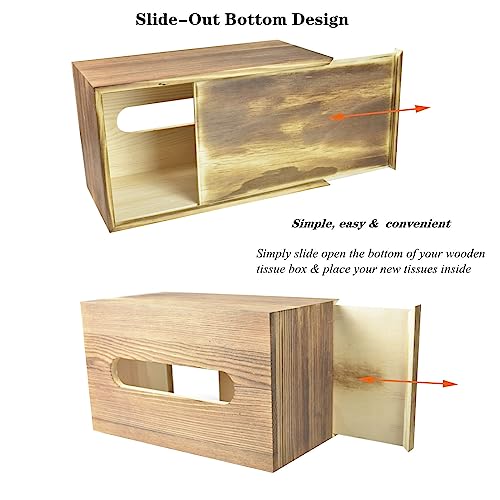 JFFCESTORE Facial Tissue Paper Box Cover Holder Durable Pine Wooden Square Tissue Box with Sliding Bottom for Bathroom, Bedroom, Dinner Table, Office (Brown Rectangular)