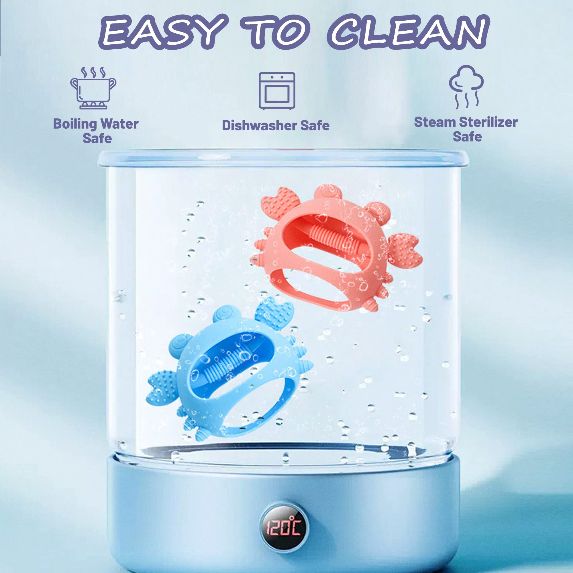Never Drop Teething Toys for Babies, Baby Mitten Silicone Teether for Soothing Teething Pain Relief, Baby Chew Toys for Sucking Needs (Crab Blue)