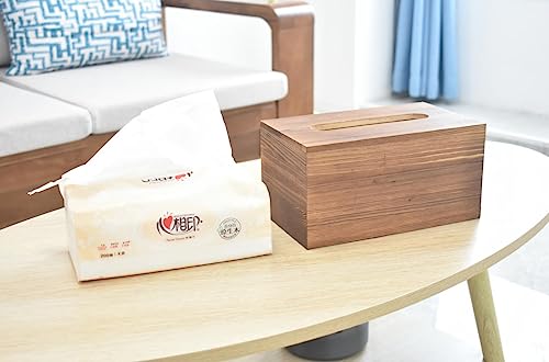 JFFCESTORE Facial Tissue Paper Box Cover Holder Durable Pine Wooden Square Tissue Box with Sliding Bottom for Bathroom, Bedroom, Dinner Table, Office (Brown Rectangular)