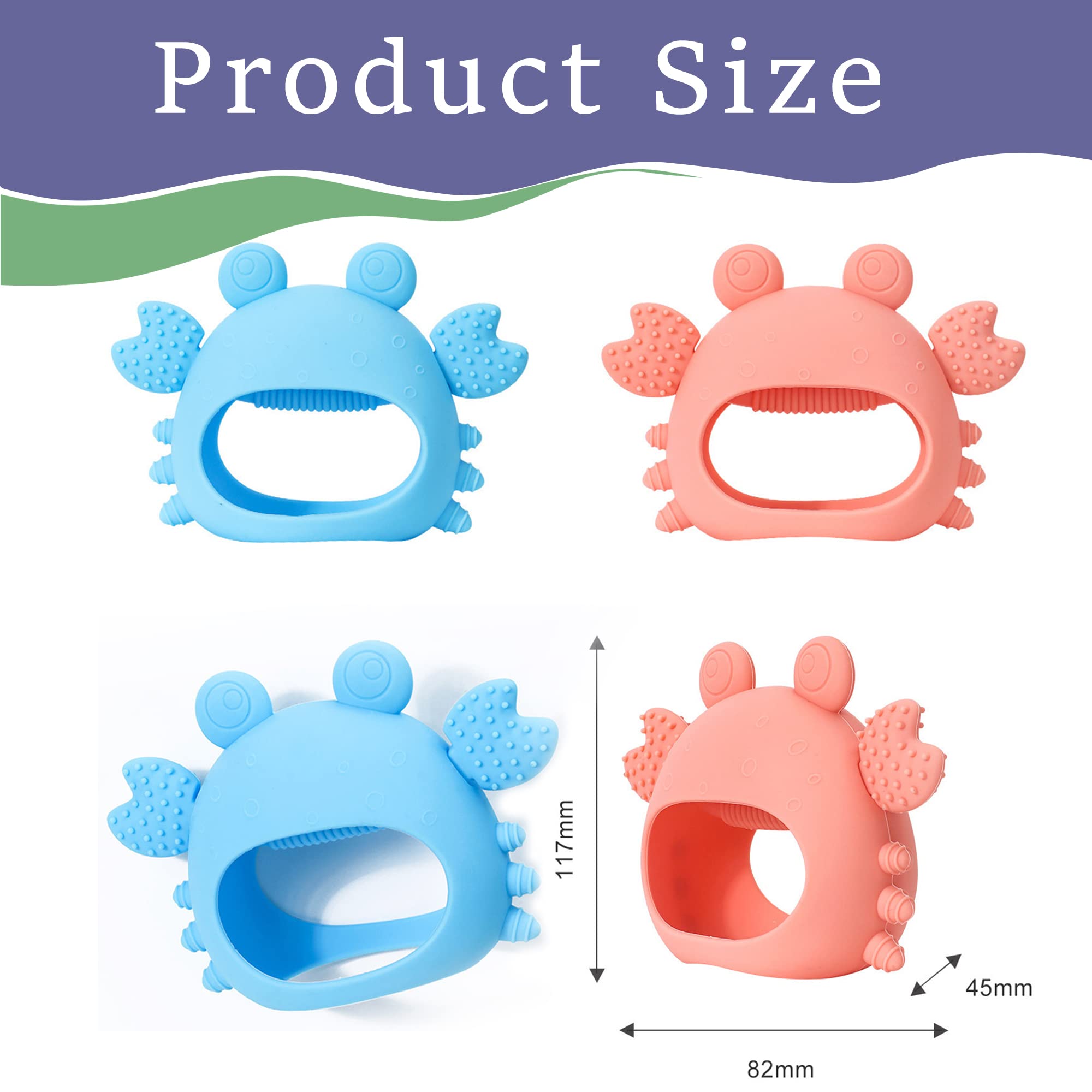 Never Drop Teething Toys for Babies, Baby Mitten Silicone Teether for Soothing Teething Pain Relief, Baby Chew Toys for Sucking Needs (Crab Blue)