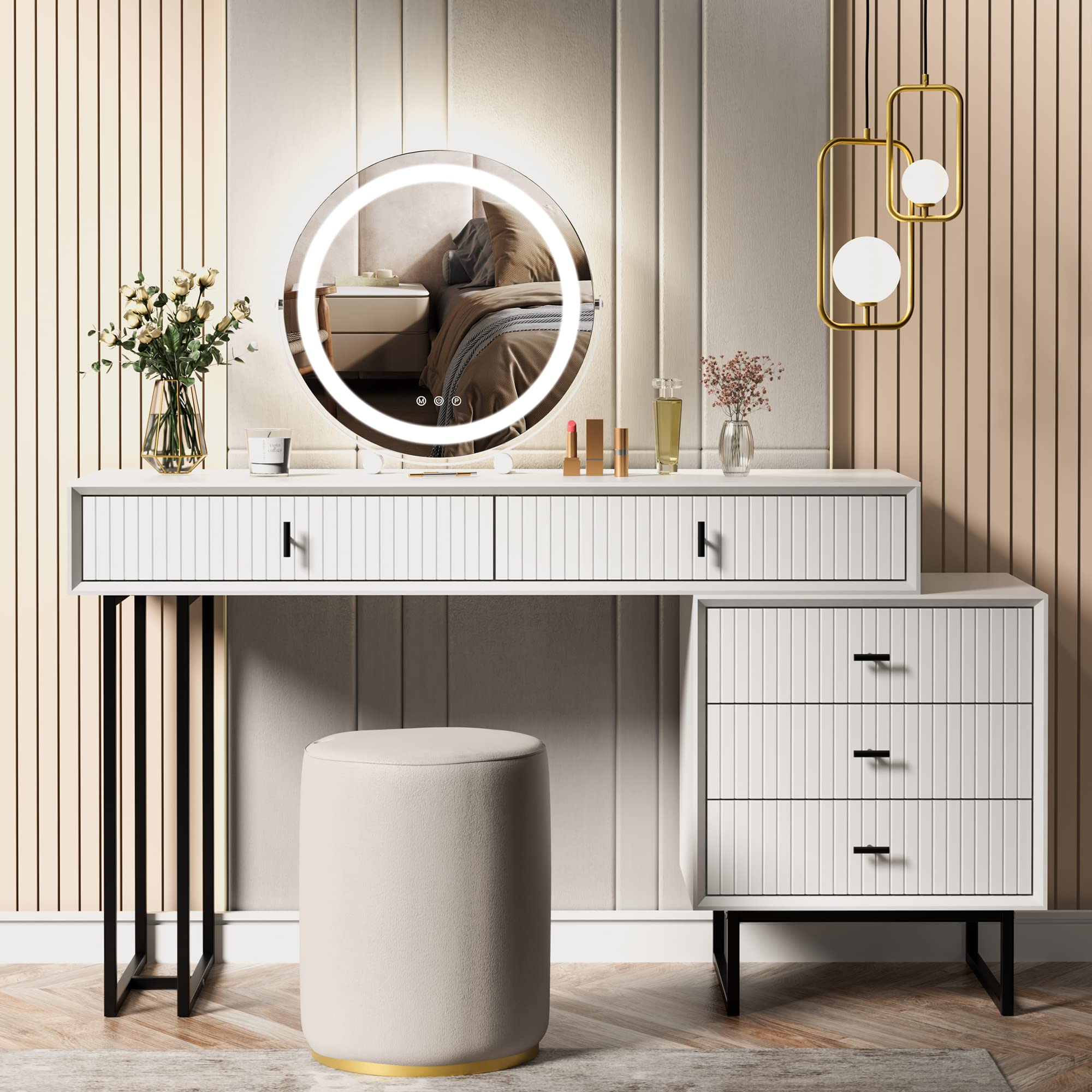Anbuy Makeup Vanity Desk Set with Drawers, Large Modern Makeup Dressing Table Bedroom Vanity Sets Storage Dresser Furniture Set