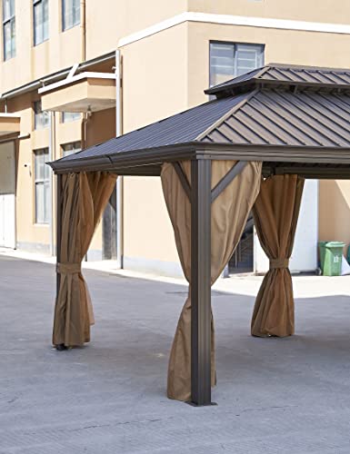 DHPM 12 * 20 FT Hardtop Gazebo with Steel Outdoor Gazebo Canopy Double Vented Roof Pergolas Aluminum Frame with Curtains for Garden,Patio,Lawns,Parties