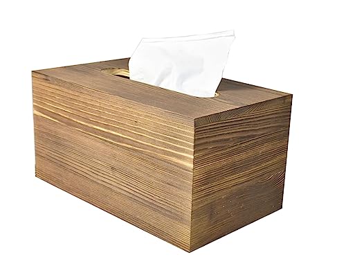 JFFCESTORE Facial Tissue Paper Box Cover Holder Durable Pine Wooden Square Tissue Box with Sliding Bottom for Bathroom, Bedroom, Dinner Table, Office (Brown Rectangular)