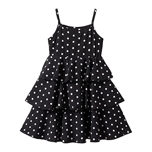 LittleSpring Toddler Girl 3T Black Dress for Girls Polka Dot Dress Spaghetti Strap Tiered Dress Lightweight Cami Dress