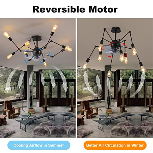 Aukali Ceiling Fans with Lights, Low Profile Ceiling Fan with Lights Remote Control, 45" Flush Mount Ceiling Light, Timer, 6 Speeds, Vintage Chandeliers for Dining Room, Bedroom (8 Lights)