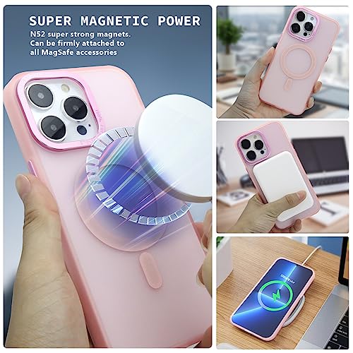 TODXARZC Magnetic Case for iPhone 14 Pro Max Case with MagSafe [Military Drop Protection] Shockproof Slim Translucent Matte Back Phone Case Cover for iPhone 14 Pro Max for Women Men 6.7'' Pink