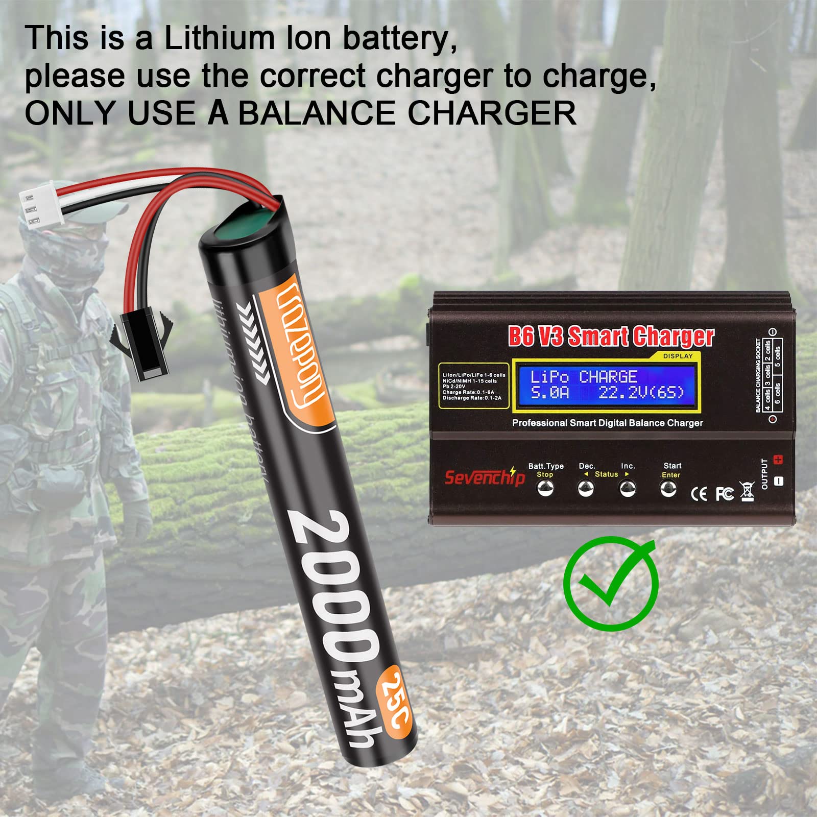 Crazepony Splatter Ball Battery 7.4V 2000mAh Airsoft Battery Pack 2Pcs 25C Lithium-ion Water Bead Rechargeable Batteries with SM2P Plug to Mini Tamiya Cable for SRB400 SRB400-SUB and SRB1200