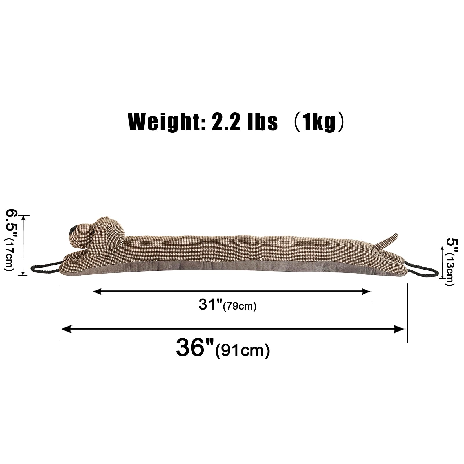 Estimber Under Door Draft Stopper Decorative Wind Stopper 36 inch for Door & Window, Weighted Animal Air Draft Stopper Snake Noise Blocker for Bottom of Door with Hanging Loops - Brown Dog