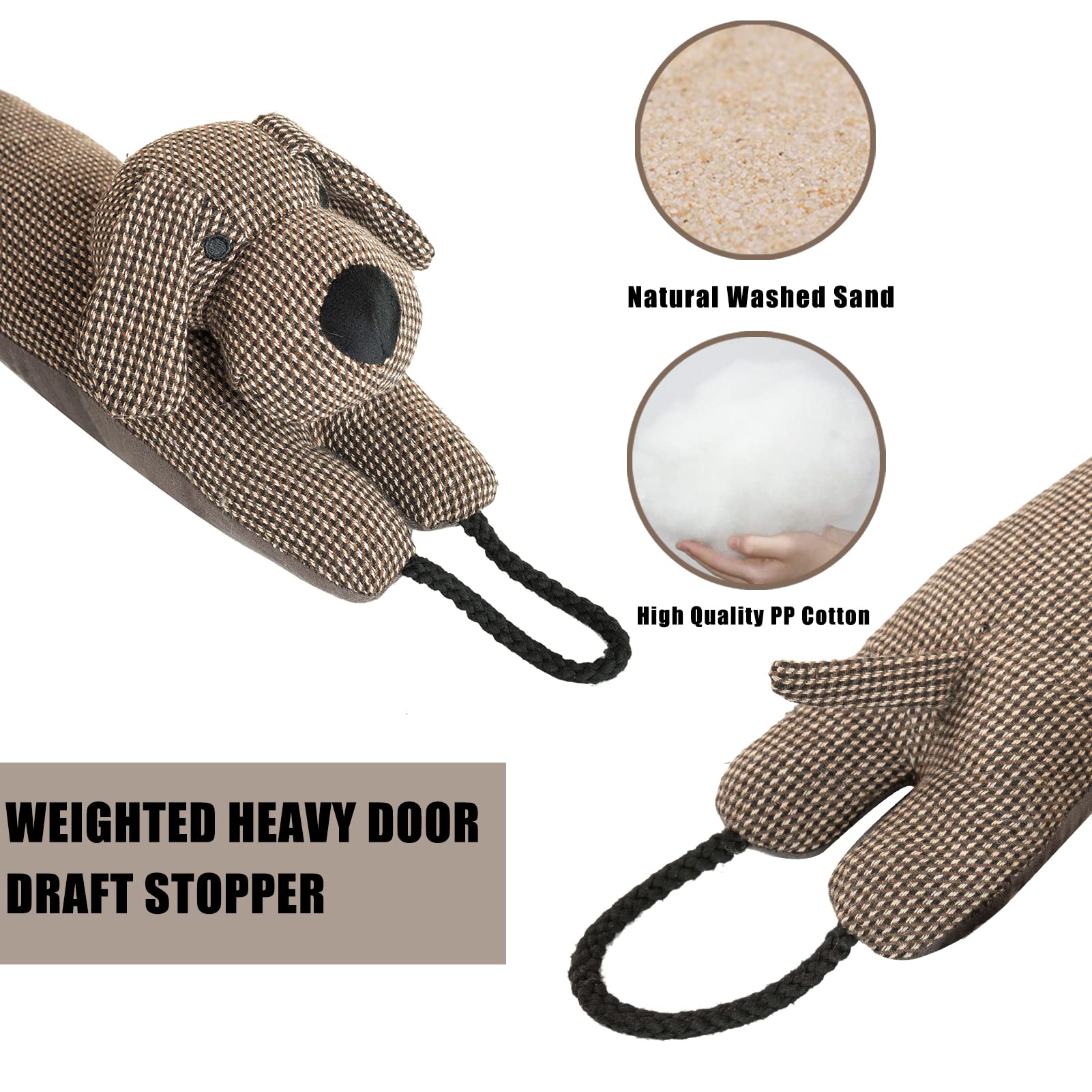 Estimber Under Door Draft Stopper Decorative Wind Stopper 36 inch for Door & Window, Weighted Animal Air Draft Stopper Snake Noise Blocker for Bottom of Door with Hanging Loops - Brown Dog