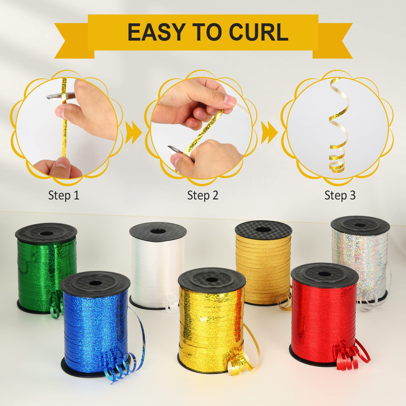 OMISELIO Black Curling Ribbon, 500 Yard, Shiny Metallic, Laser Thin, Curly, Perfect for Gift Wrapping, Balloons, Crafts, Parties, Occasions, Black, Plastic, Celebratory