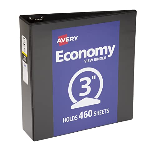 Avery Economy View 3 Ring Binder, 3" Round Rings, 1 Black Binder (05891)