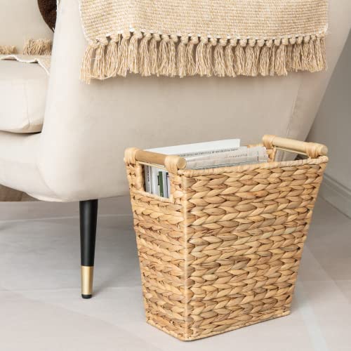 StorageWorks Wicker Waste Basket with Wooden Handles, Rectangular Hand Woven Office Waste Basket, 1 Pack