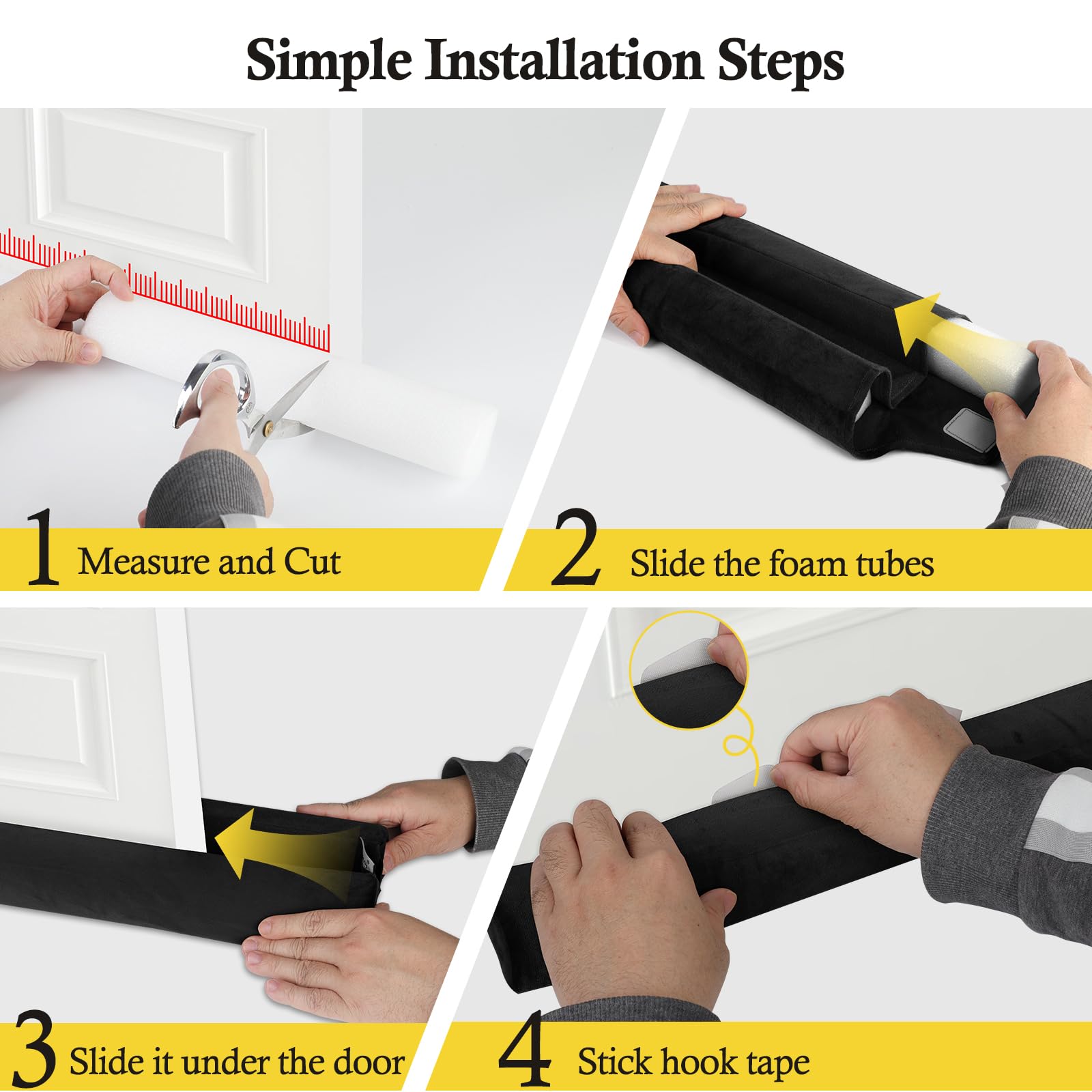 fowong Under Door Draft Stopper 30" to 36" Adjustable Draft Stopper for Bottom of Door, Soundproofing Noise Blocker Seal Gap up to 1.7", Easy to Install, Black