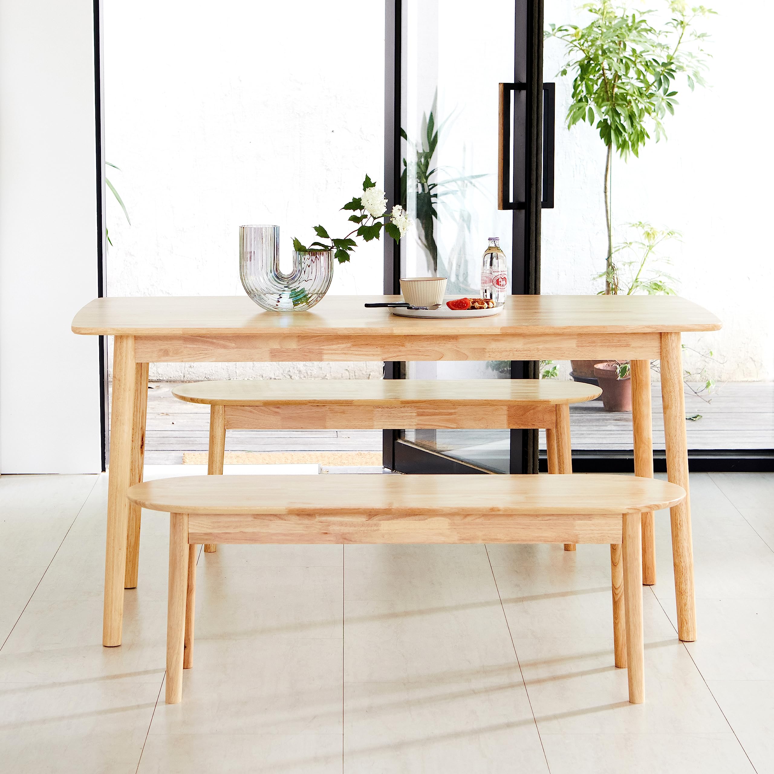 Livinia Aslan 47" Malaysian Oak Round Wooden Dining Bench/Solid Wood Bedroom Entry Way Kitchen Corridor Bench (Natural Oak)