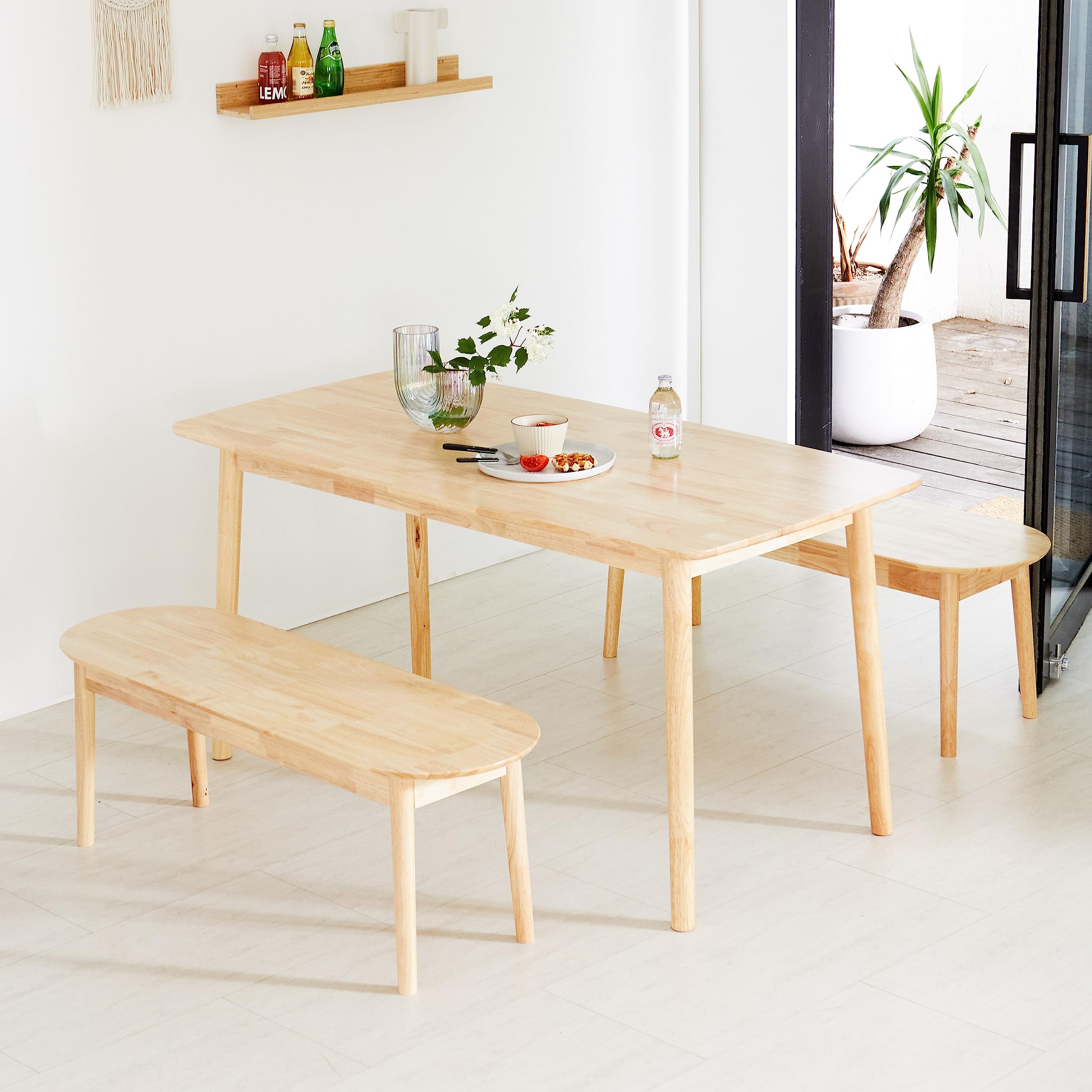 Livinia Aslan 47" Malaysian Oak Round Wooden Dining Bench/Solid Wood Bedroom Entry Way Kitchen Corridor Bench (Natural Oak)