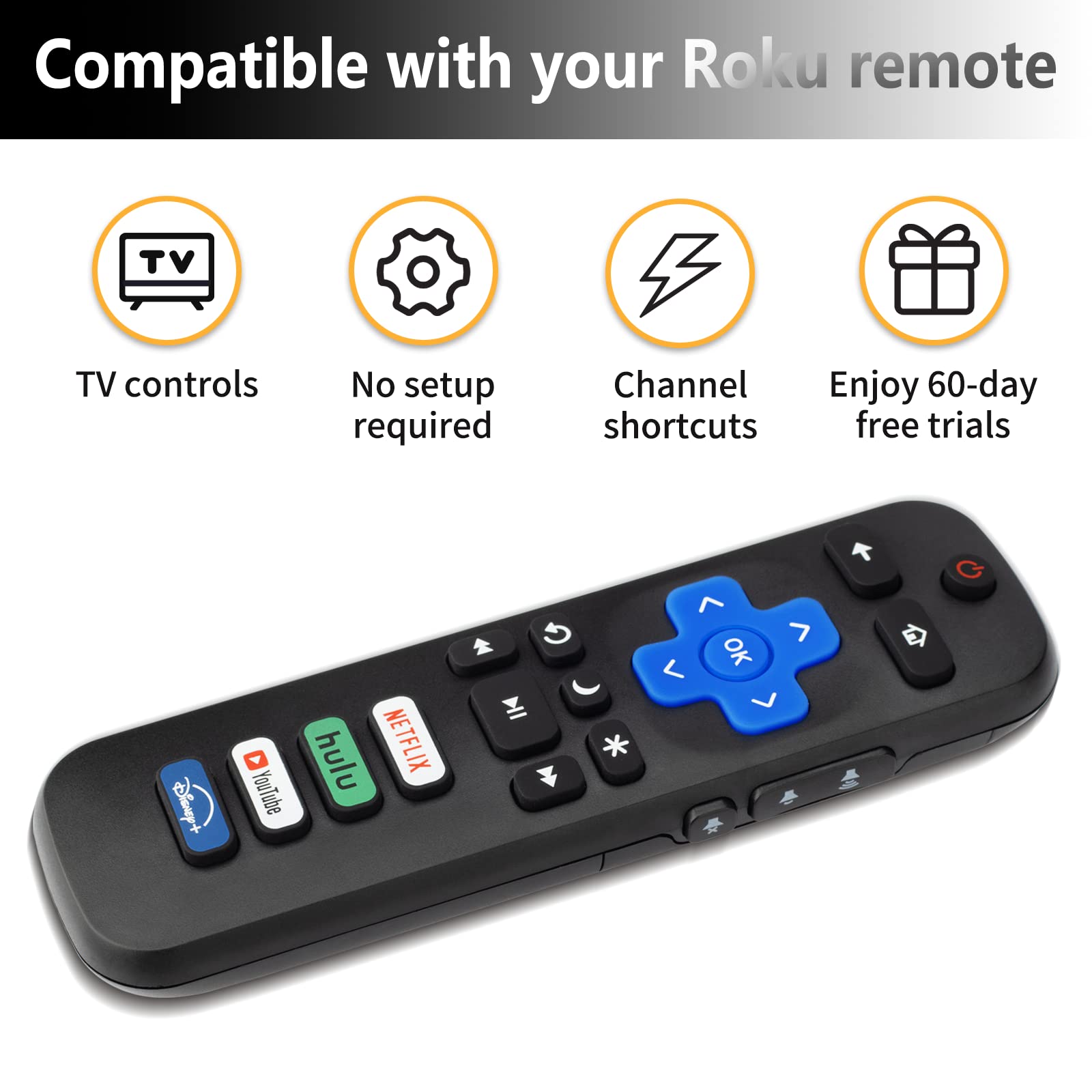 New Universal TV Remote - Compatible with Roku TVs, Including TCL, Hisense, and Onn (Pack of 2) - Not for Roku Stick and Box