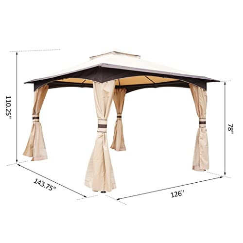 AFLHYJK 10' X12' Patio Gazebo Canopy with 2-Tier Soft Top Roof and Steel Frame,Outdoor Gazebo with Mesh Netting Sidewalls