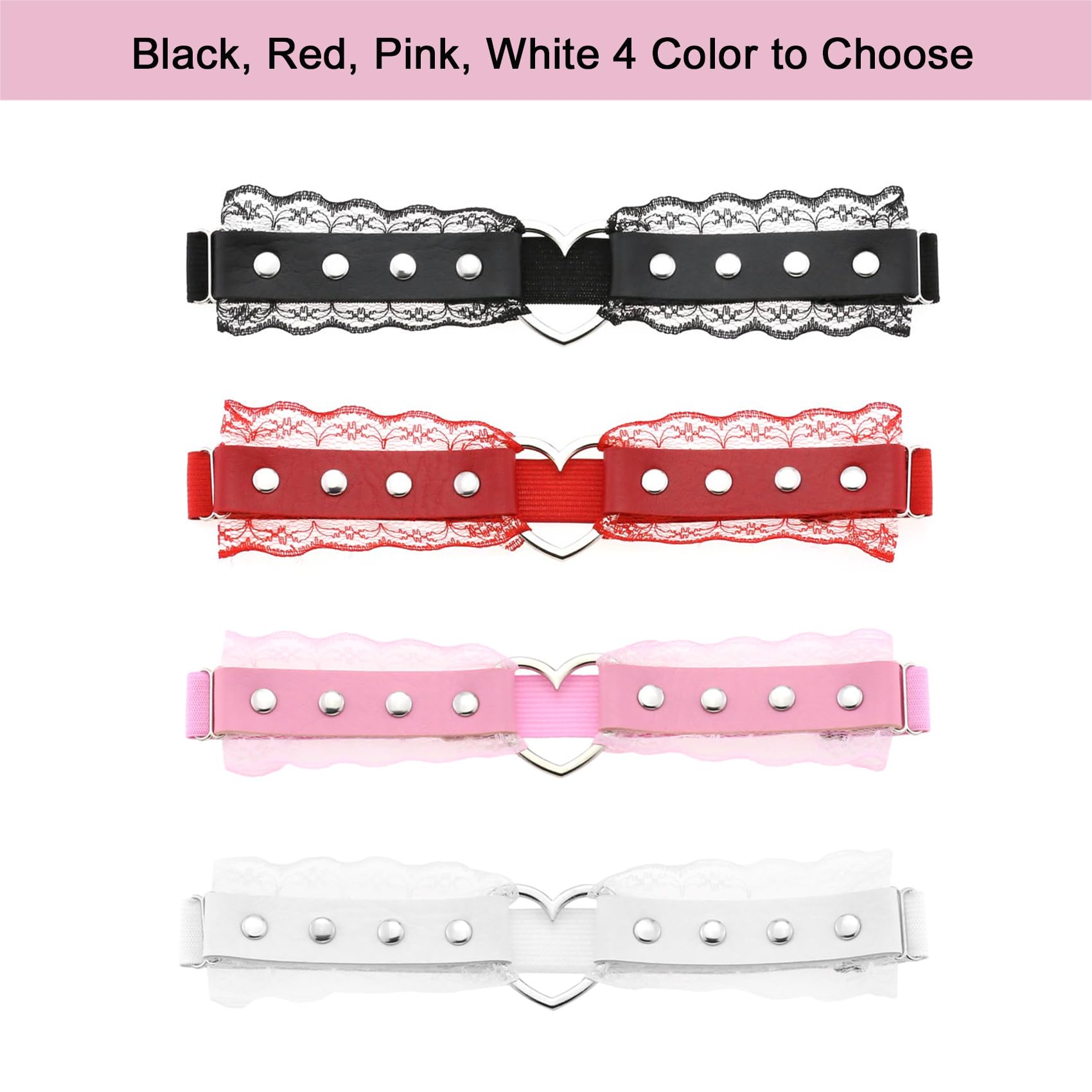 alisikee 2Pcs Adjustable Lace Heart-Shaped Thigh Garter, Elastic Leg Garters for Women, White
