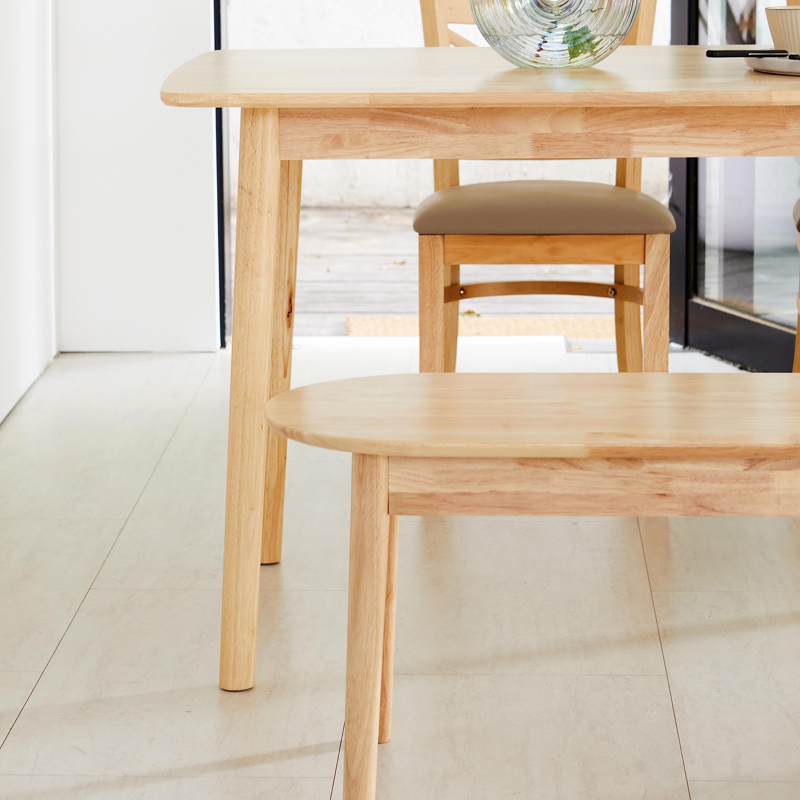Livinia Aslan 47" Malaysian Oak Round Wooden Dining Bench/Solid Wood Bedroom Entry Way Kitchen Corridor Bench (Natural Oak)