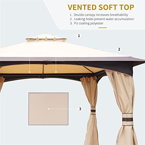 AFLHYJK 10' X12' Patio Gazebo Canopy with 2-Tier Soft Top Roof and Steel Frame,Outdoor Gazebo with Mesh Netting Sidewalls
