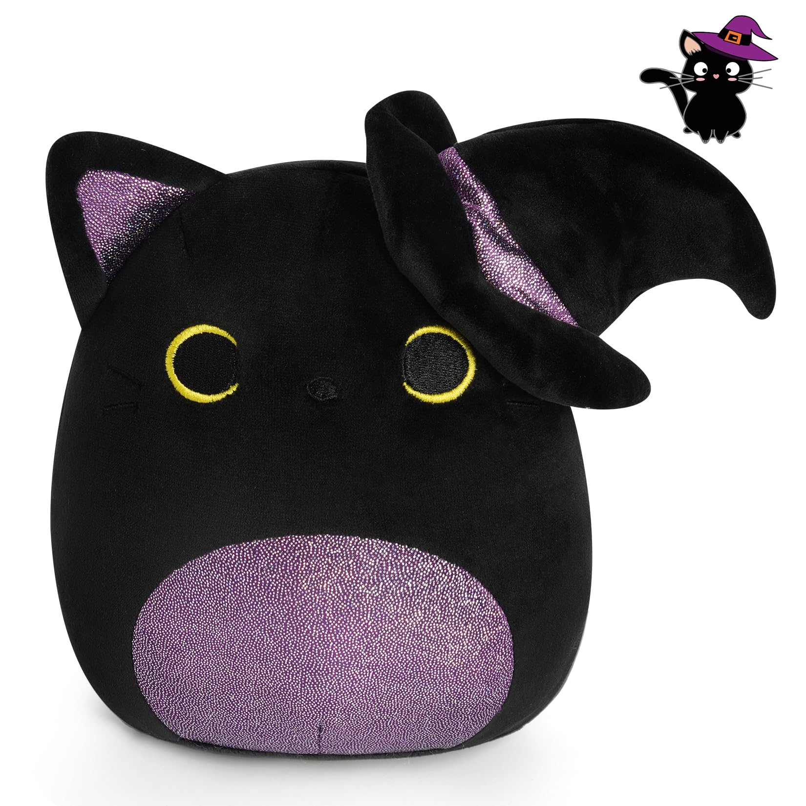 KOPHINYE Halloween Plush Black Cat Plush - 9inch Black Cat Stuffed Animal Witch Kitten Plushie - Cute Stuffed Toys Decorations for Kids