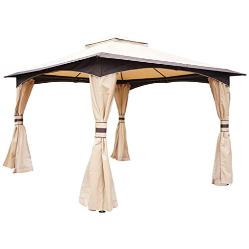 AFLHYJK 10' X12' Patio Gazebo Canopy with 2-Tier Soft Top Roof and Steel Frame,Outdoor Gazebo with Mesh Netting Sidewalls