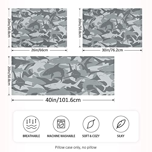 Sharks Camo Pillow Covers Silk Pillowcase for Hair and Skin Soft Breathable Smooth Cooling Satin Pillowcase Standard Size Pillow Case for Bedroom Bed Sleeping (20x26 Inch)