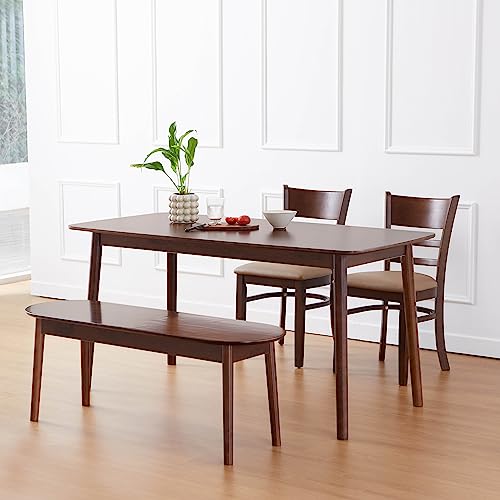 Livinia Aslan 59" Malaysian Oak Rectangular Wooden Dining Table/Large Solid Wood Kitchen Desk (Walnut)